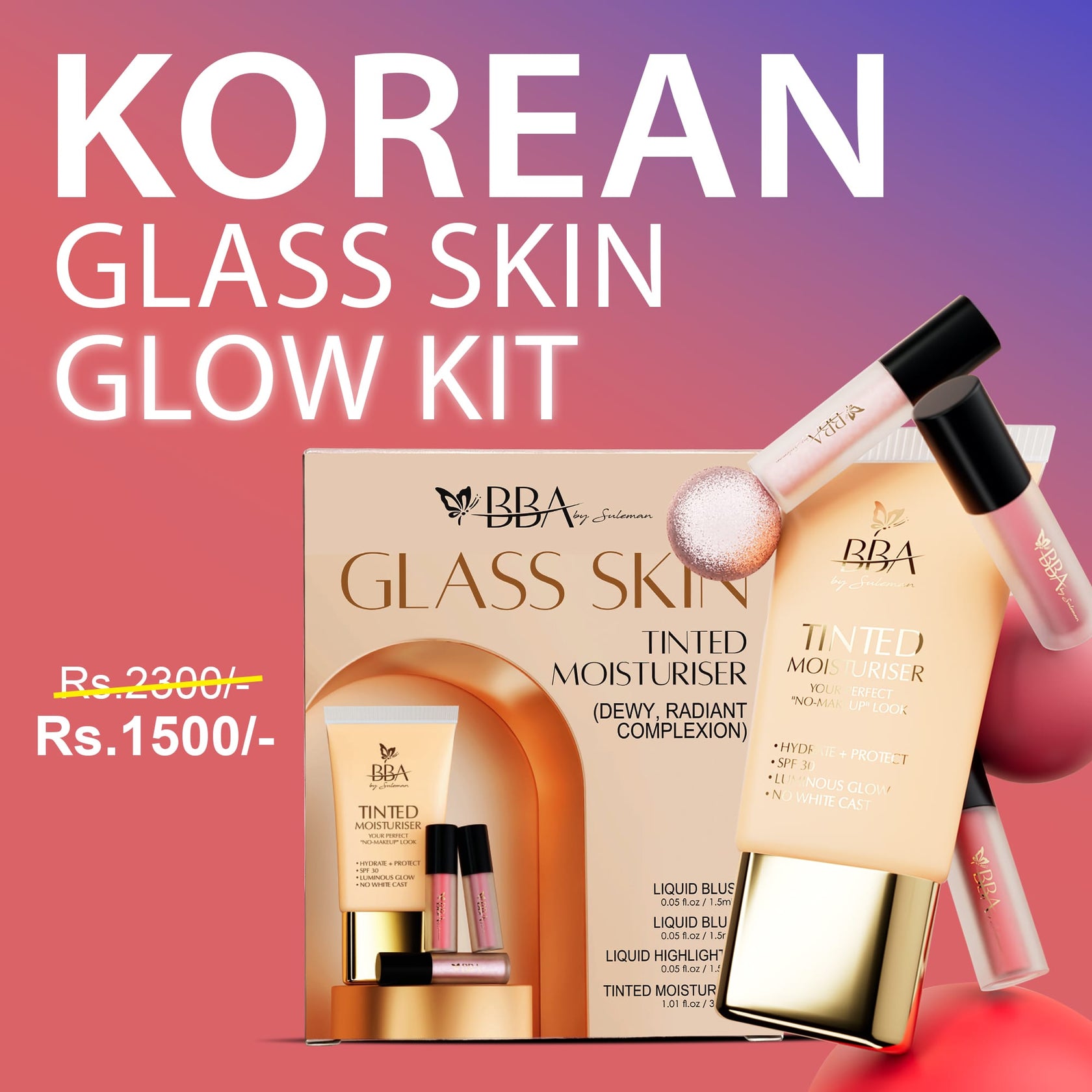 Korean Glass Skin Glow Kit | Tinted Moisturizer + Blush + Highlighter ...